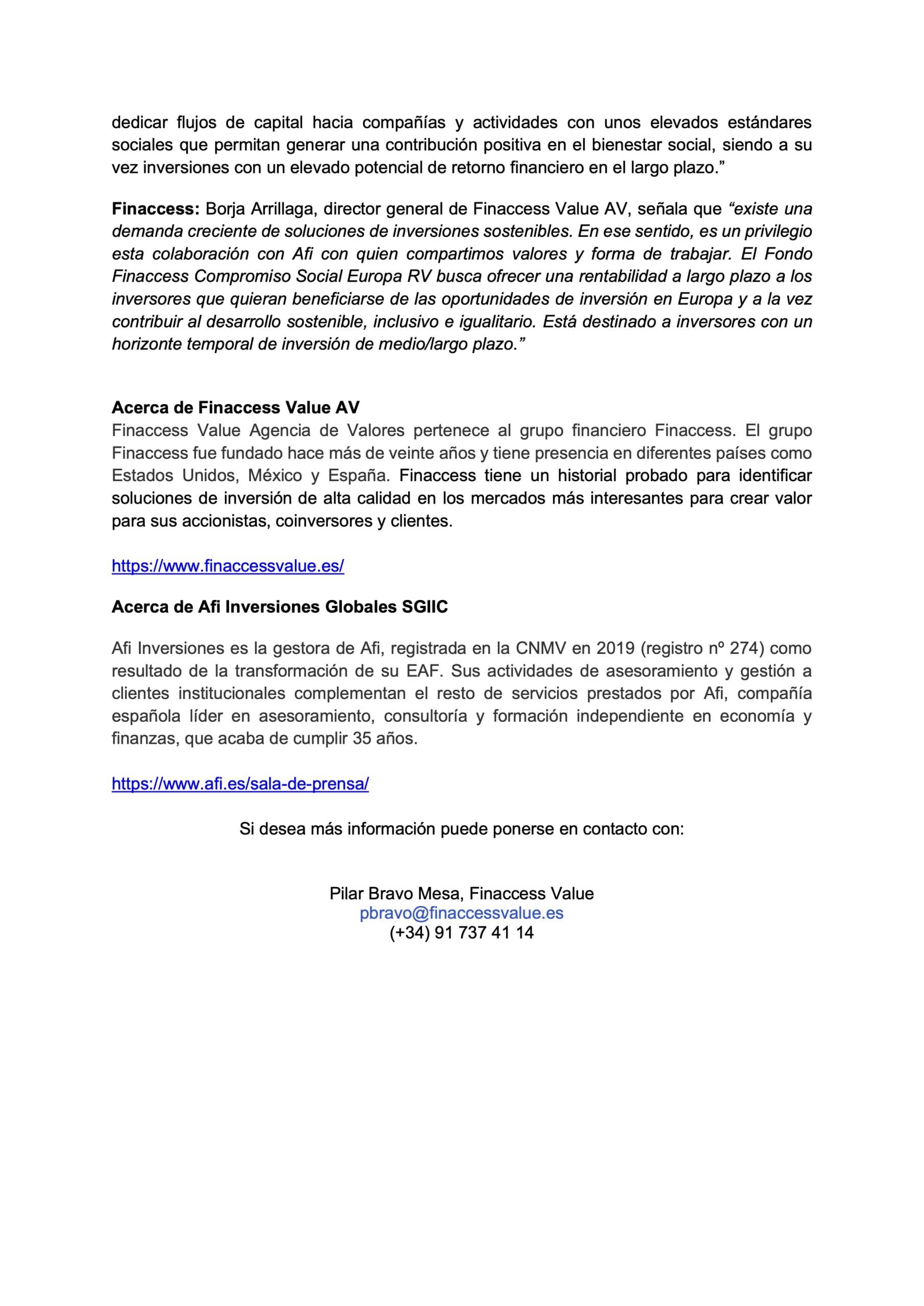 FINACCESS VALUE Y AFI INVERSIONES GLOBALES SGIIC LANZAN EL FONDO ...